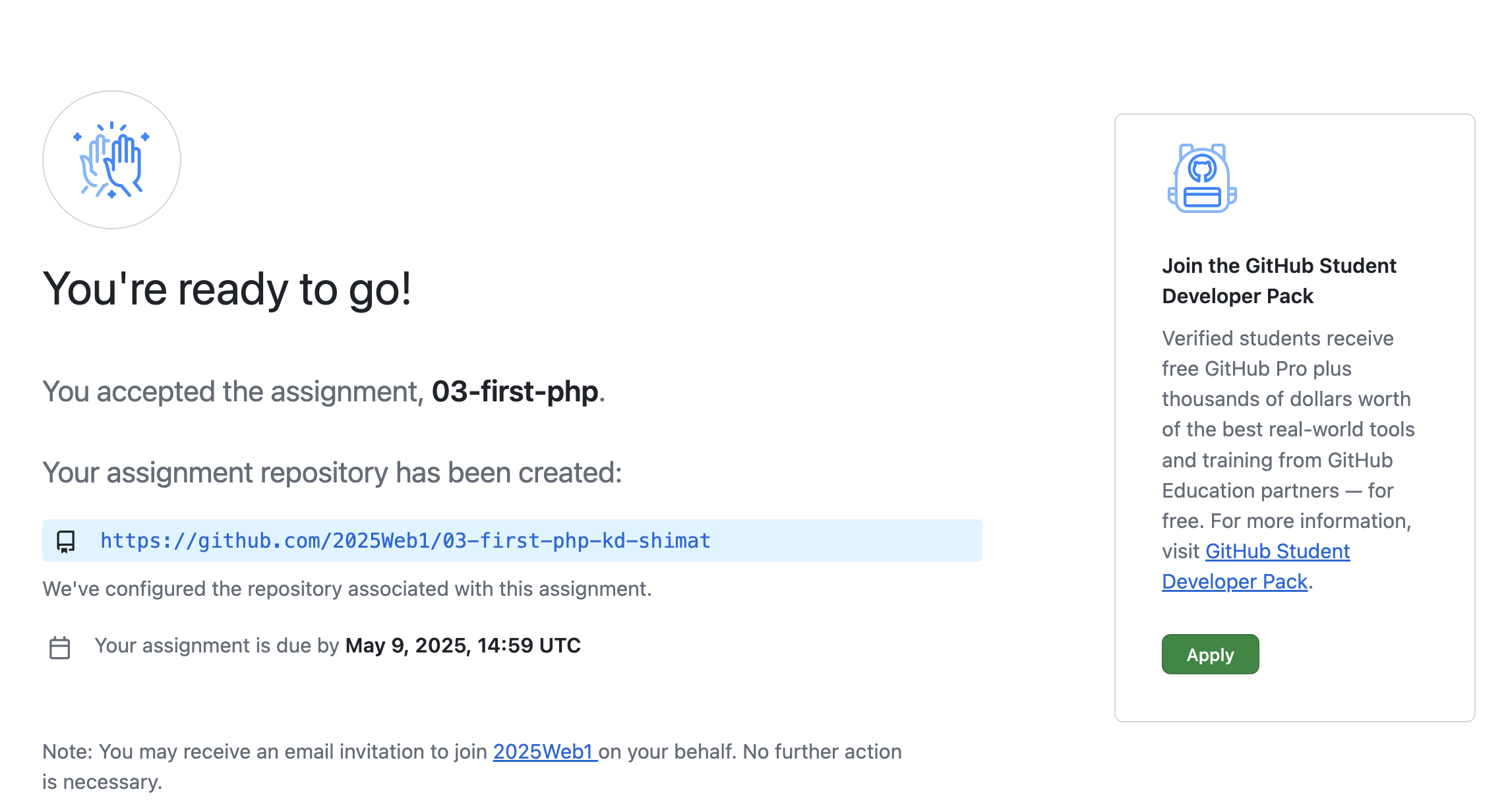 GitHub Classroomからclone用URLを取得 · 03-first-php